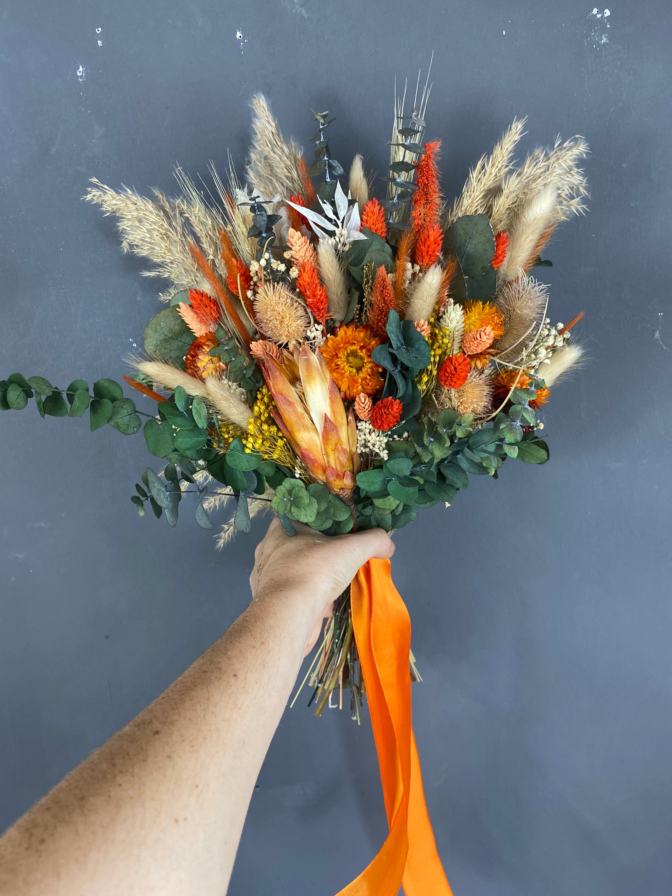 Mara green and orange dried flower wedding bouquet / DRIED Wedding ...