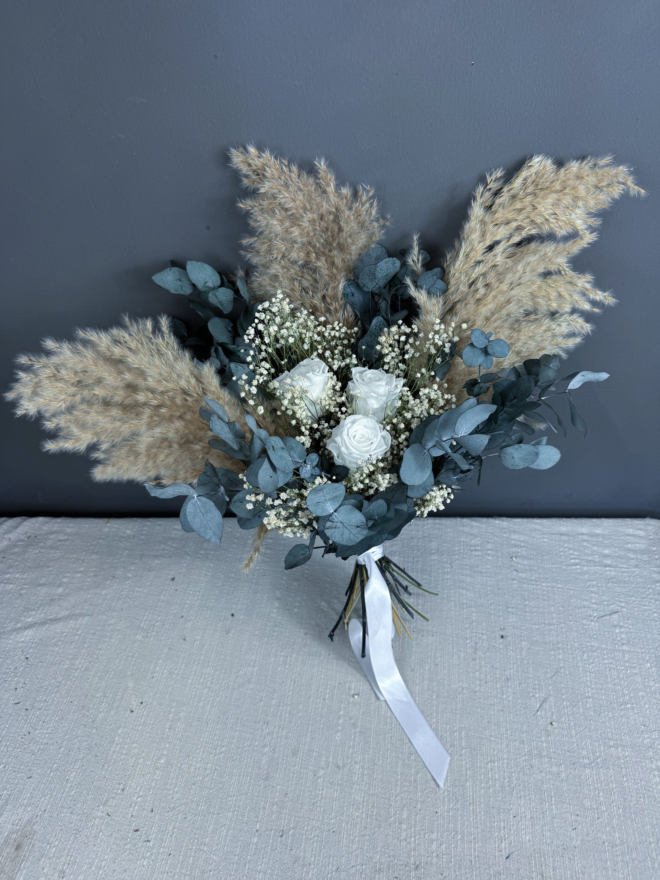 Darcy Dried Wedding bouquet / pampas, rose & eucalyptus / DRIED Flowers ...