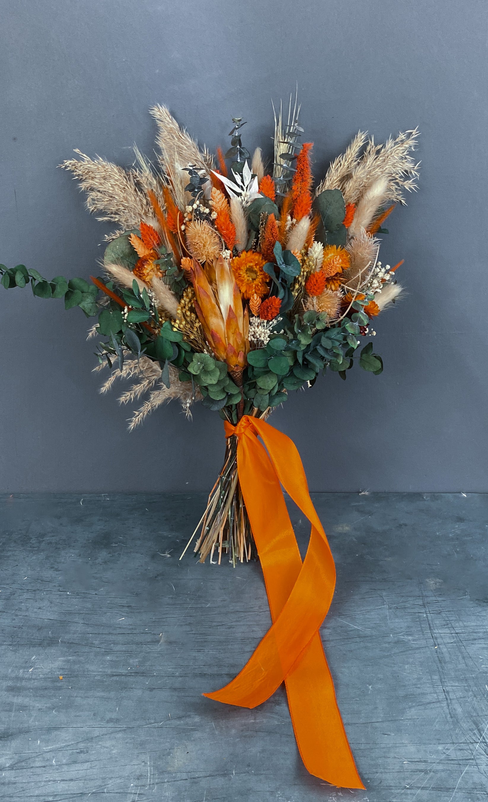 Mara green and orange dried flower wedding bouquet / DRIED Wedding ...