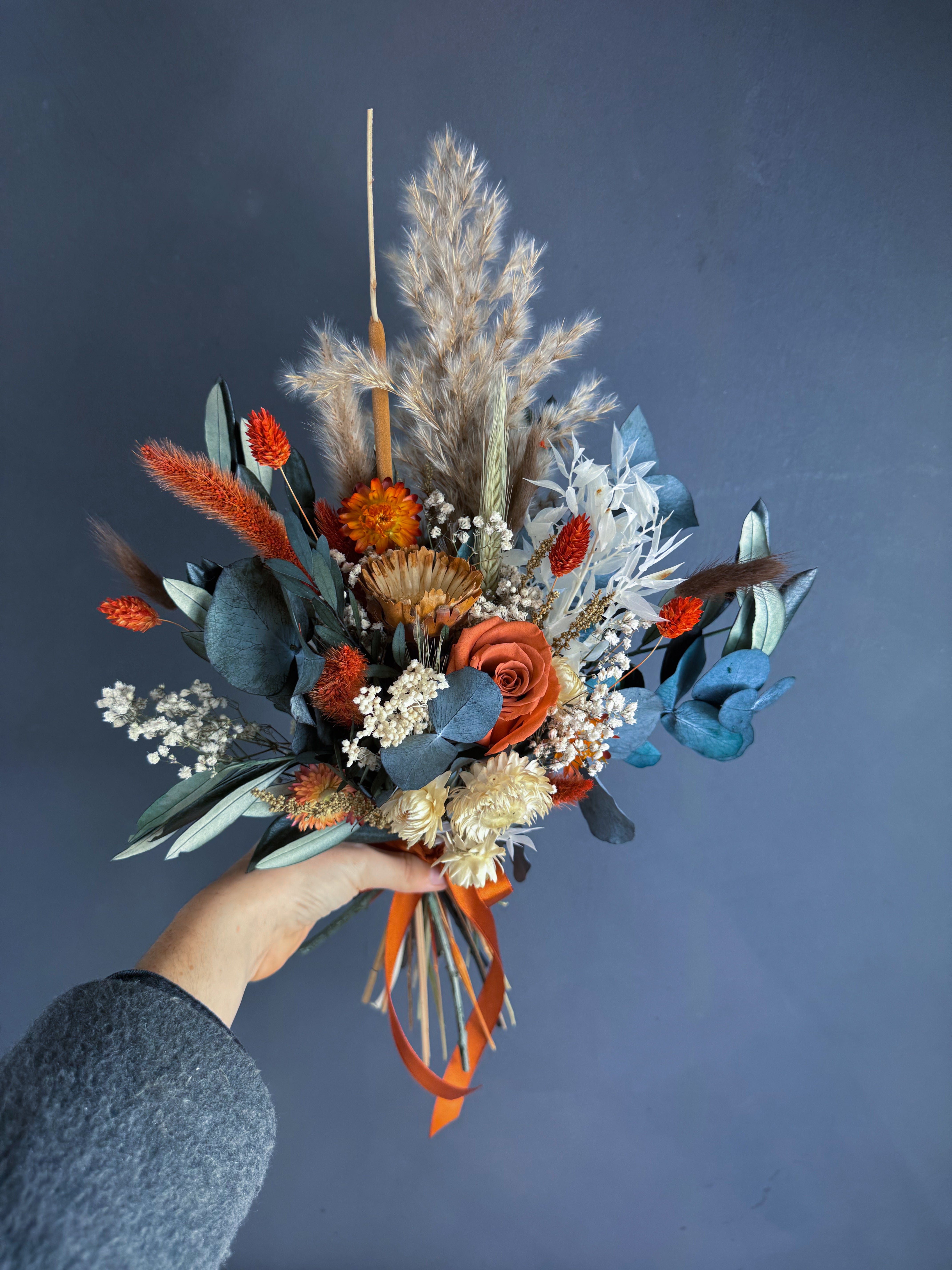 Marla dried bridesmaid bouquet / blue and orange / DRIED wedding ...