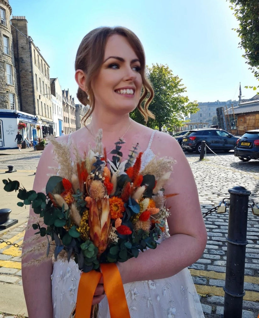 Mara green and orange dried flower wedding bouquet / DRIED Wedding ...