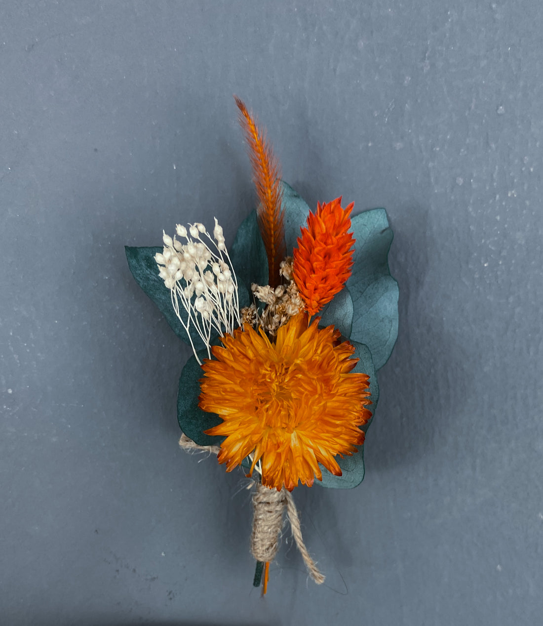 Mara green and orange dried flower buttonhole / DRIED Wedding Flowers ...