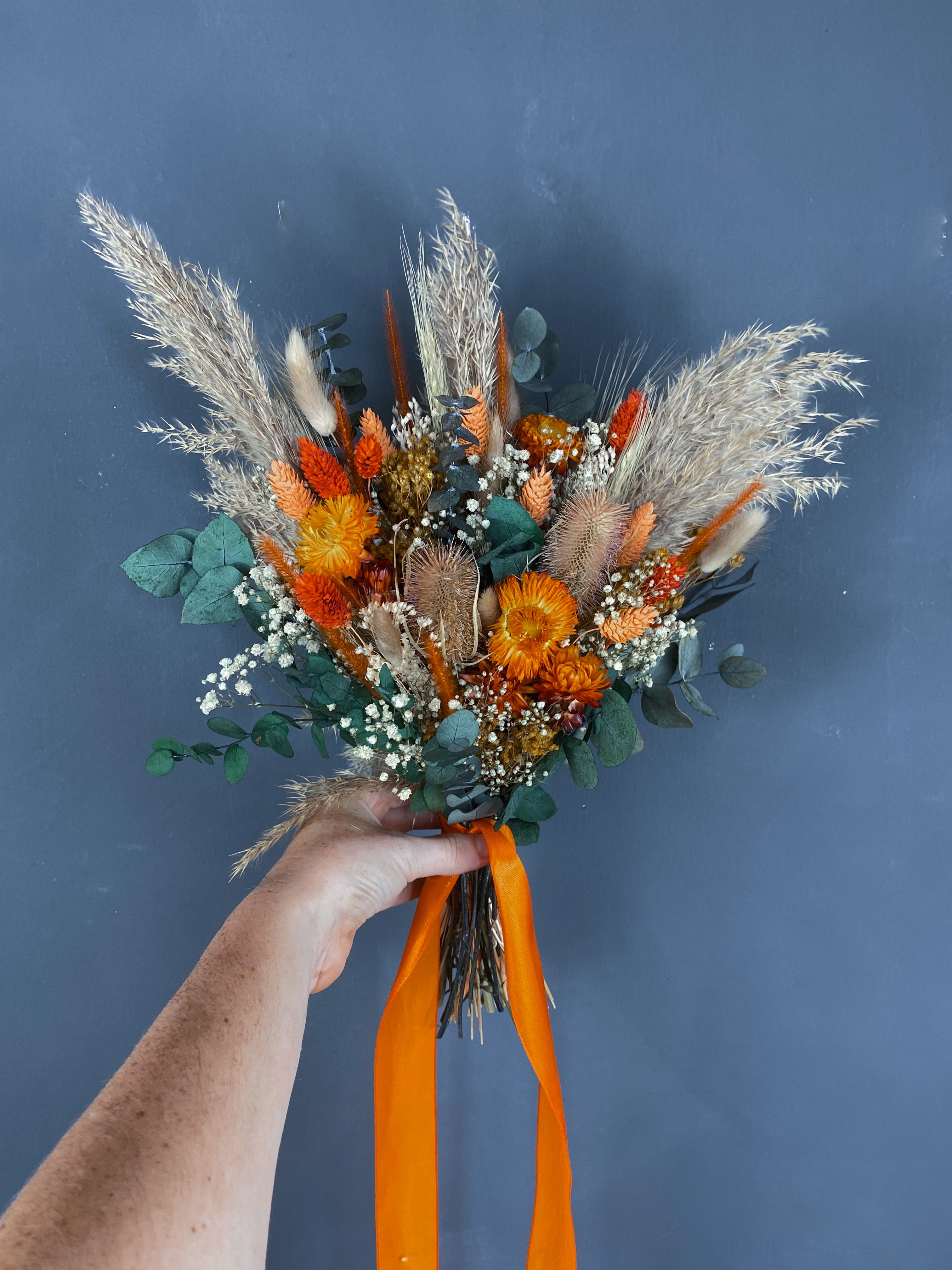 Mara orange and green dried flower bridesmaid bouquet / DRIED Wedding ...